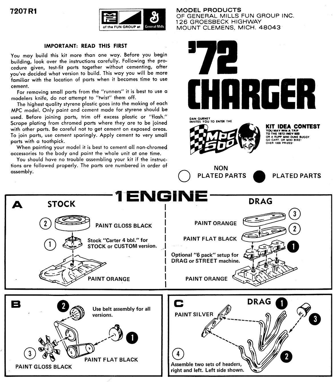 Photo: Step 1 | MPC '72 Charger #7207 R1 album | DRASTIC PLASTICS MODEL ...